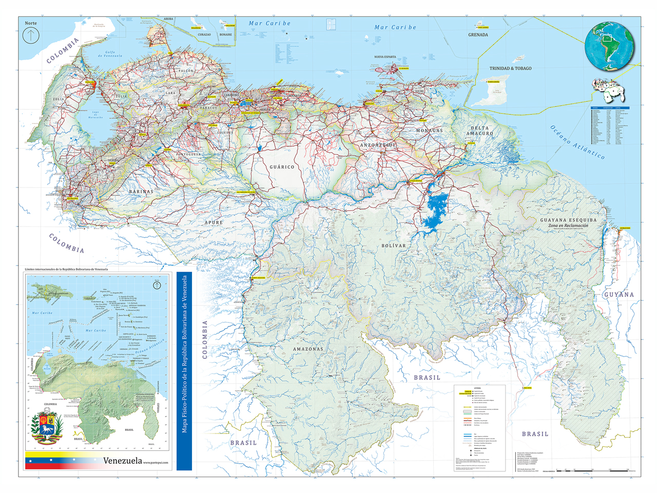 MAPA FÍSICO-POLÍTICO DE LA REPÚBLICA BOLIVARIANA DE VENEZUELA – TAMAÑO ...